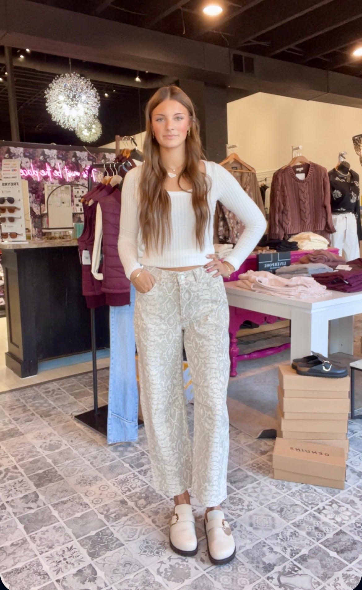 The Kendelle Snake Print Barrel Jean – Stone + Suede Boutique